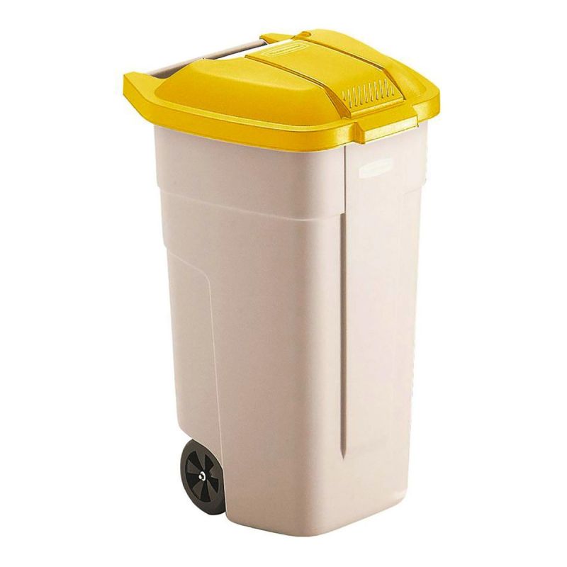 Minicontainer 110 liter beige met gele deksel kopen?